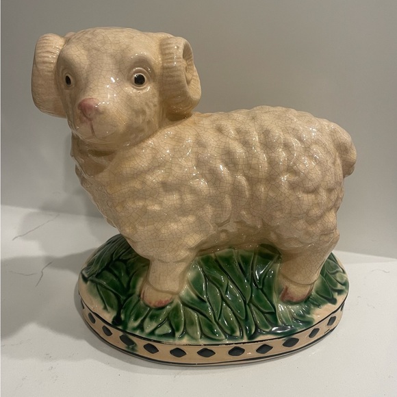 Accents | Vintage Ceramic Ram Decor On Grass | Poshmark